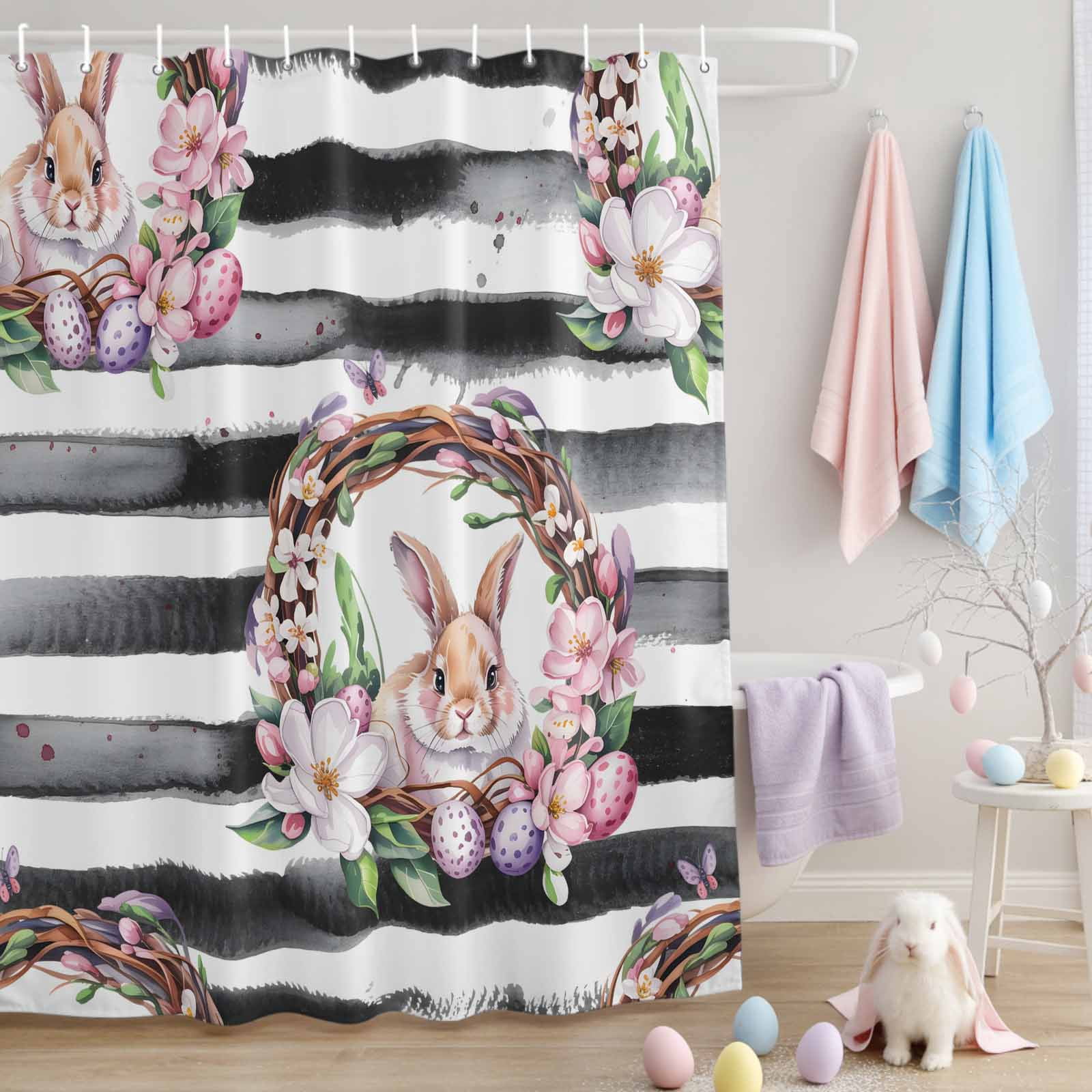 Easter Shower Curtain Easter Bunny Wreath Shower Curtains for Bathroom ...