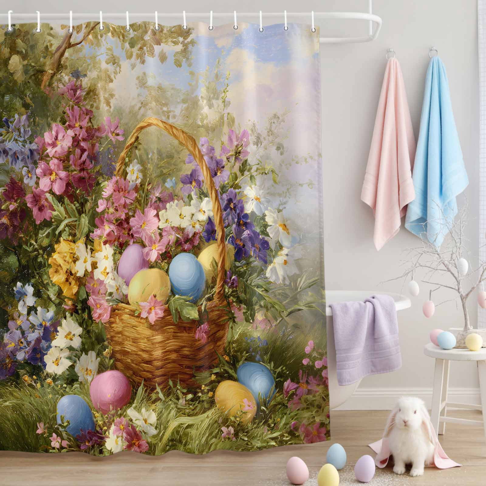 Easter Shower Curtain Easter Eggs Basket Shower Curtains for Bathroom ...