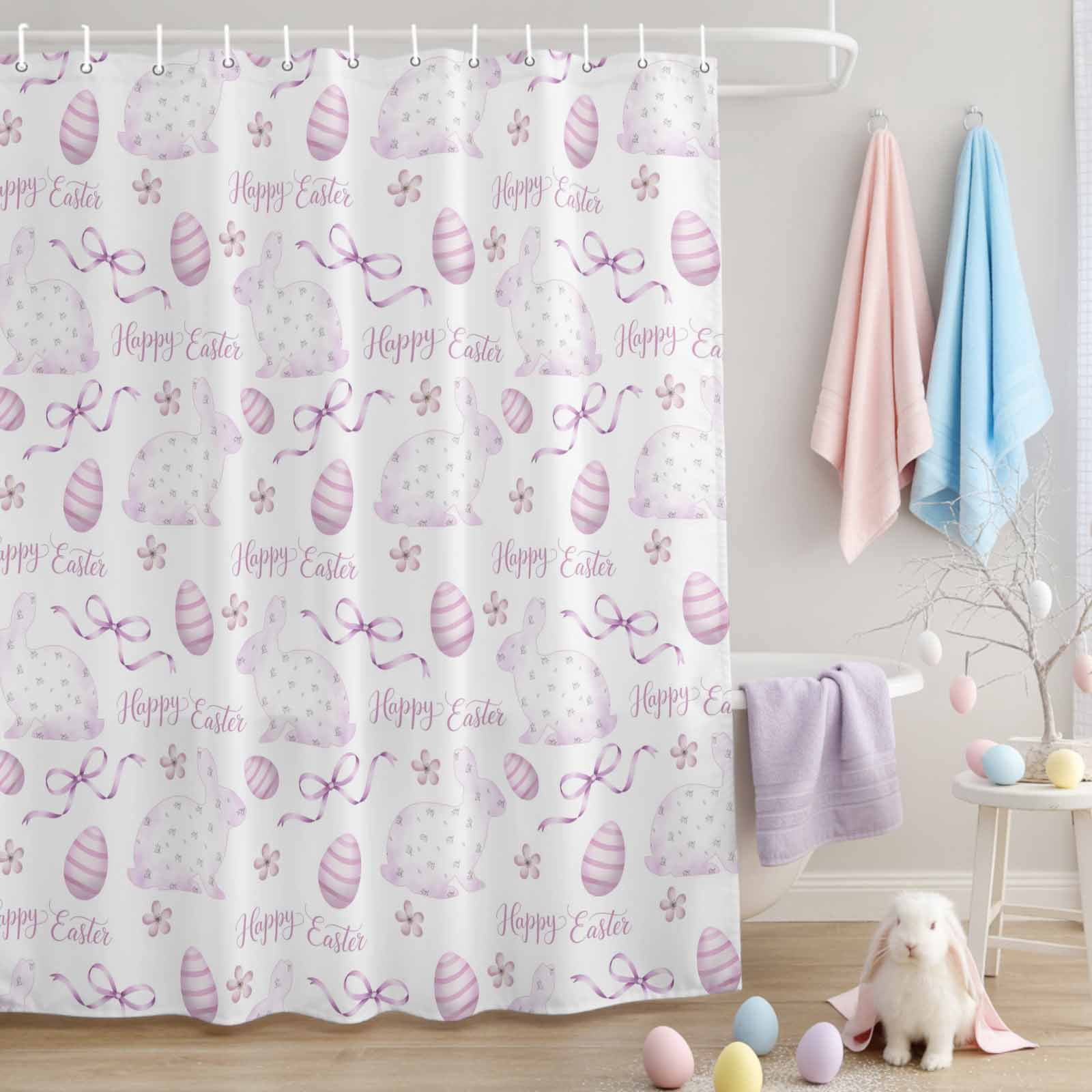 Easter Shower Curtain Easter Eggs Bunny Shower Curtains for Bathroom ...