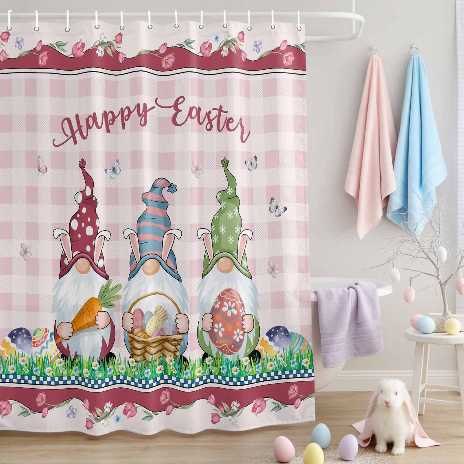 Easter Shower Curtain Easter Eggs Gnome Shower Curtains for Bathroom ...