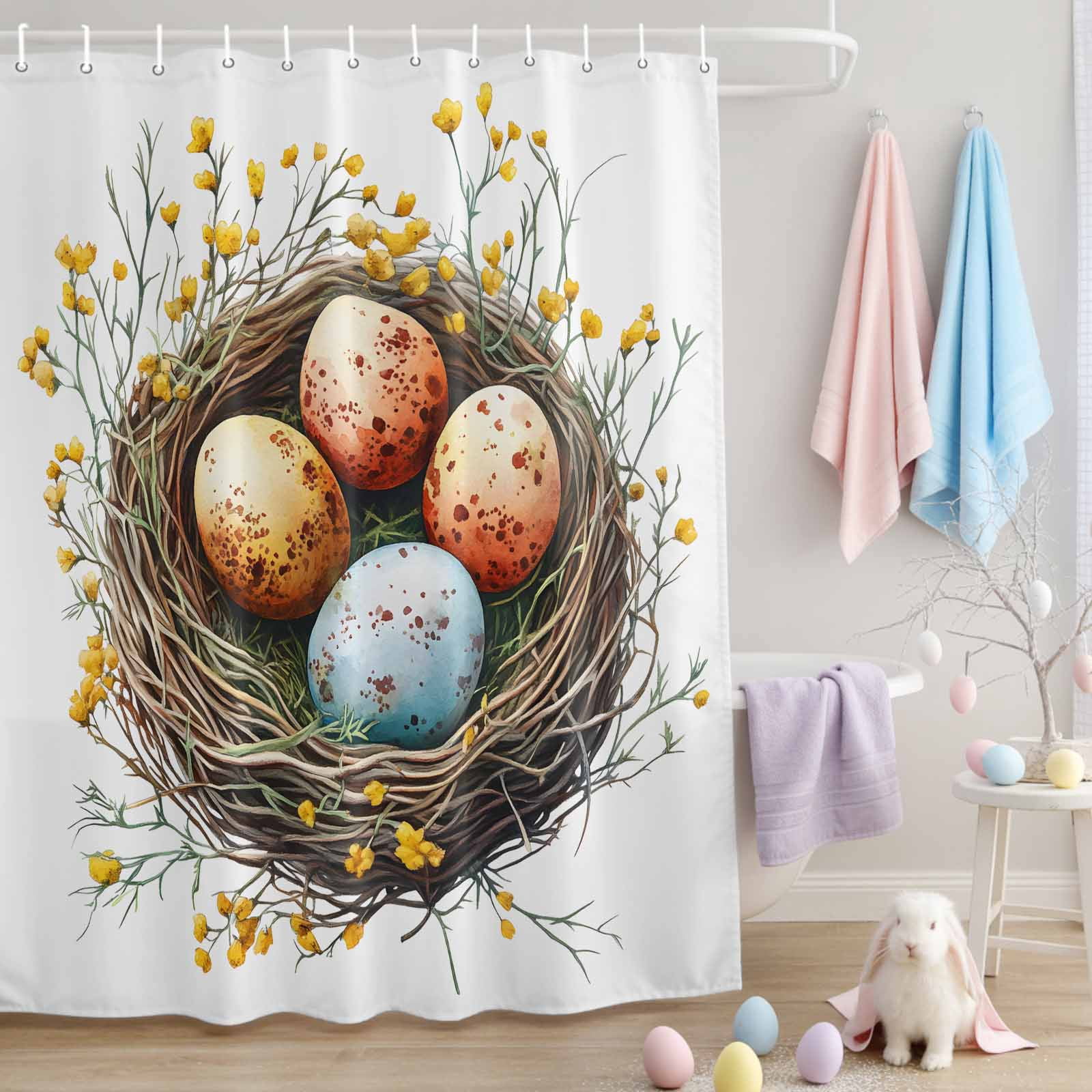 Easter Shower Curtain Easter Eggs Nest Shower Curtains for Bathroom ...
