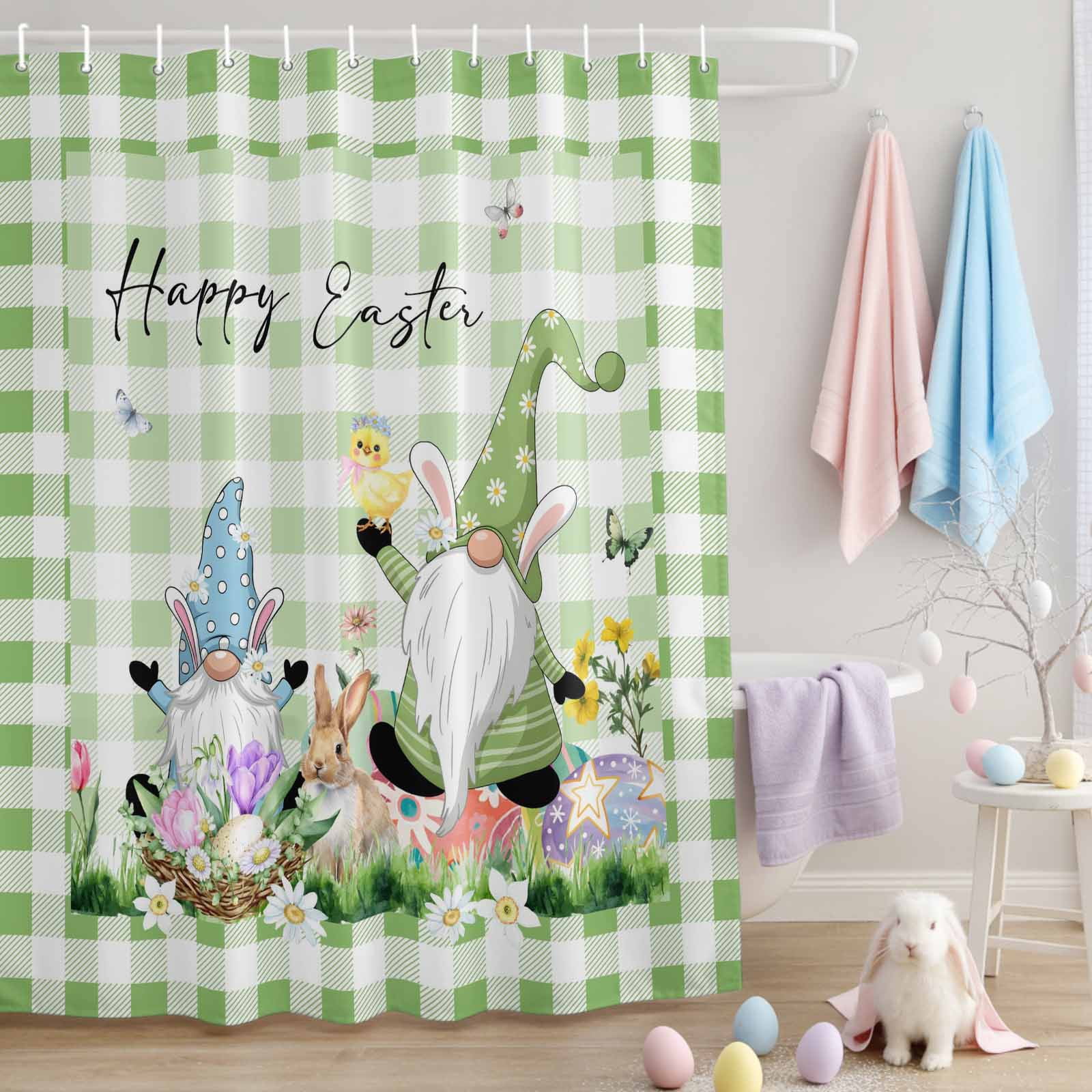 Easter Shower Curtain Easter Gnome Bunny Shower Curtains for Bathroom ...