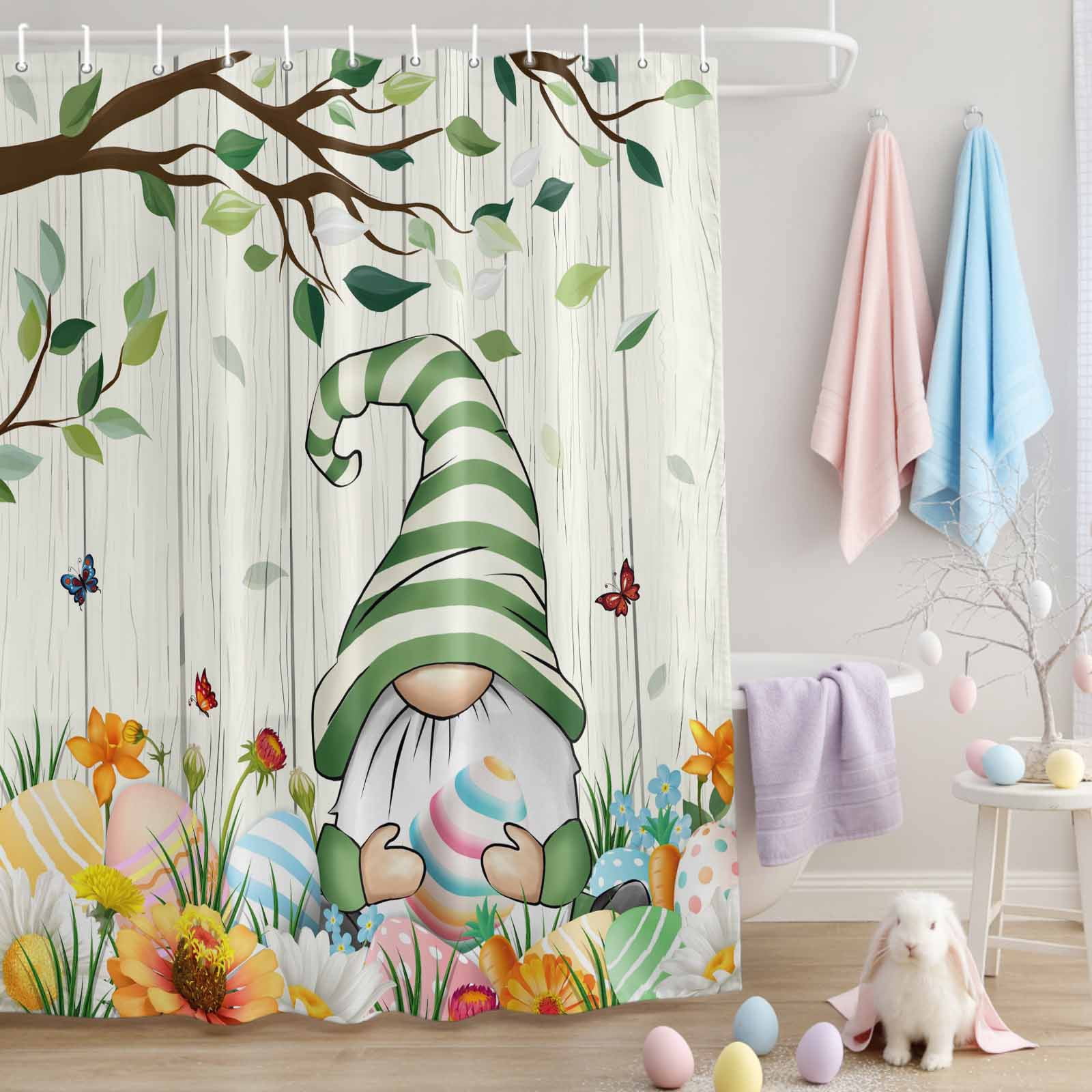 Easter Shower Curtain Gnome Easter Eggs Shower Curtains for Bathroom ...