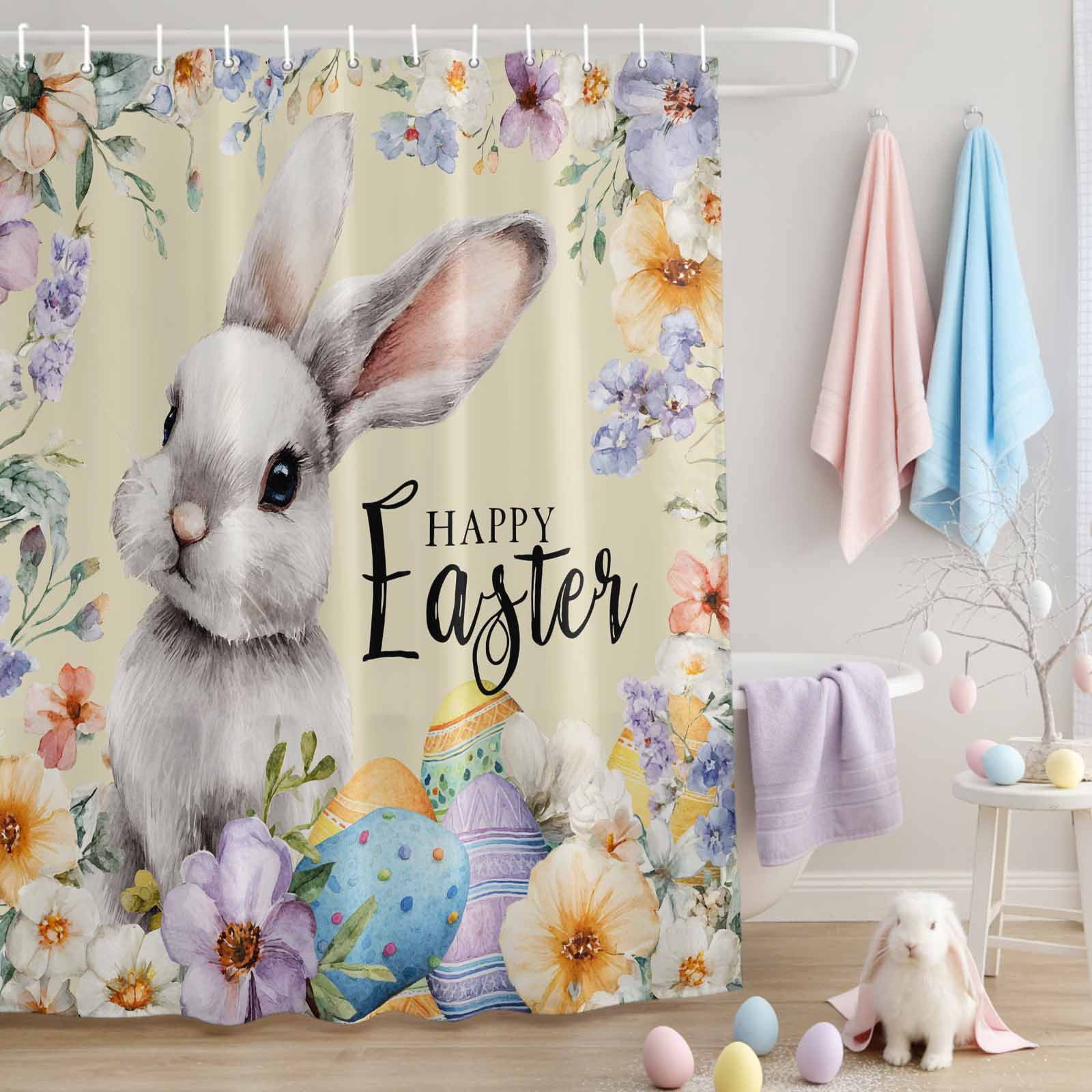 Easter Shower Curtain Happy Easter Bunny Shower Curtains for Bathroom ...