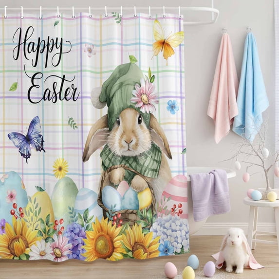 Easter Shower Curtain Happy Easter Bunny Shower Curtains for Bathroom ...