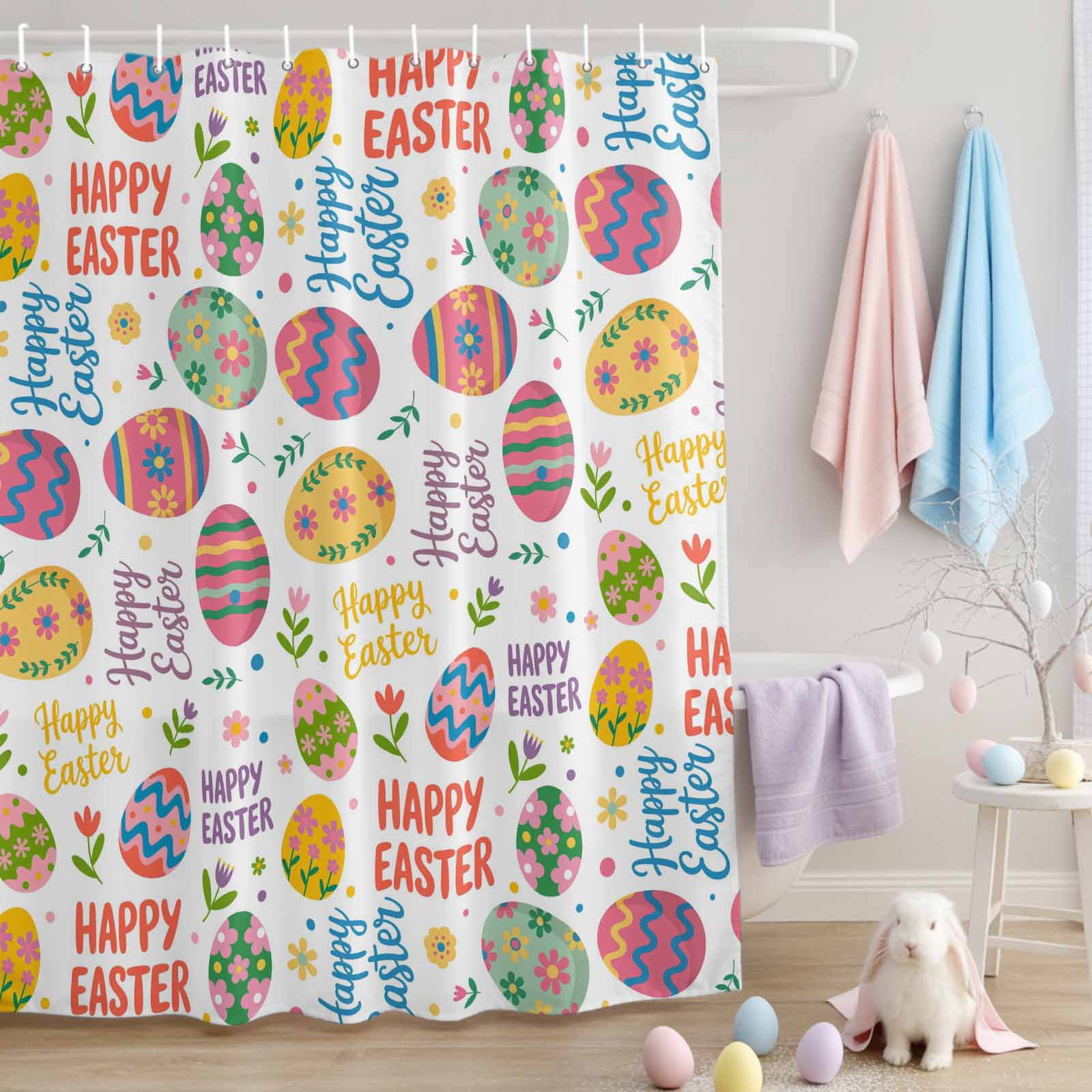 Easter Shower Curtain Happy Easter Eggs Shower Curtains for Bathroom ...