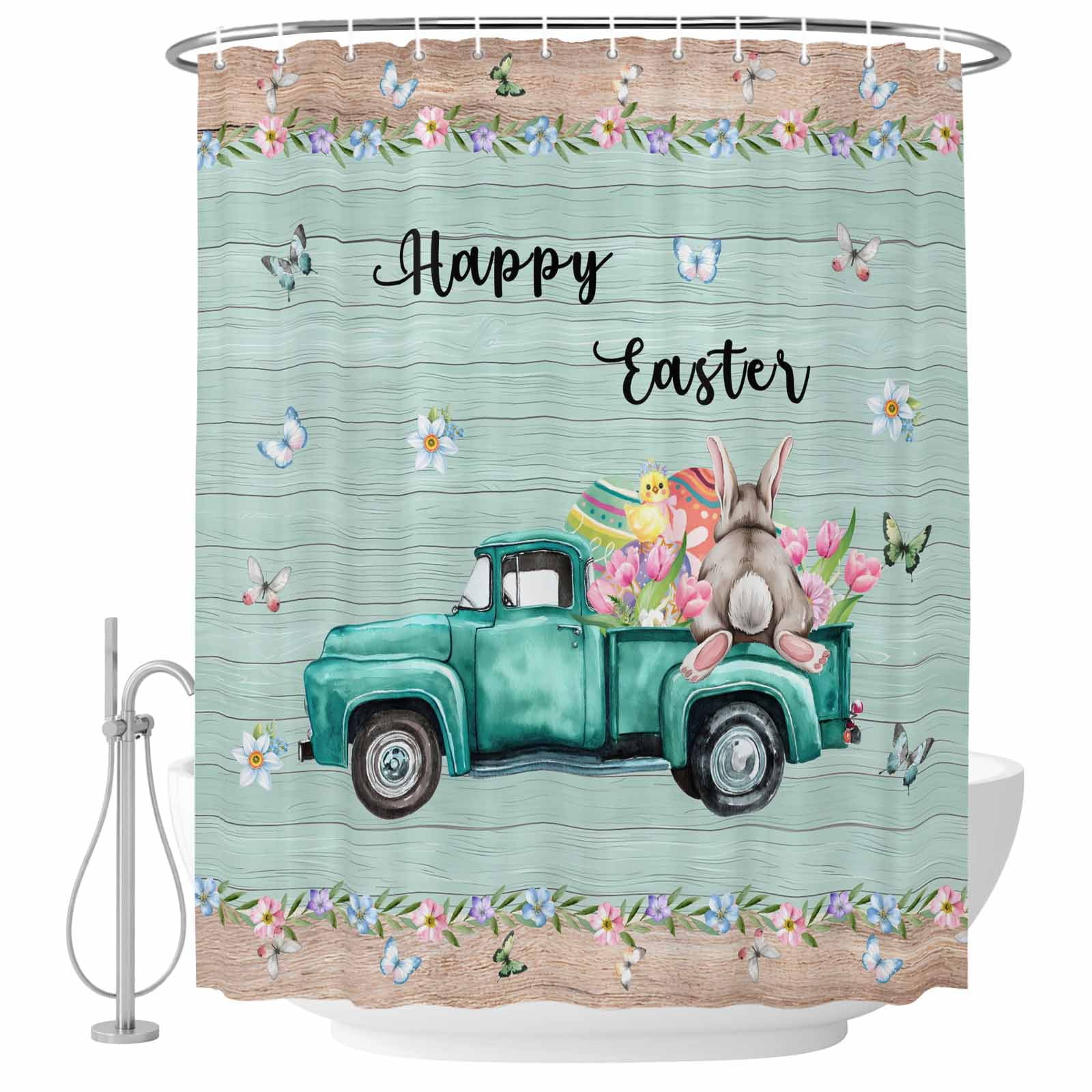 Easter Shower Curtain Set - 72" x 78" Washable Bathtub Curtain with 12 ...