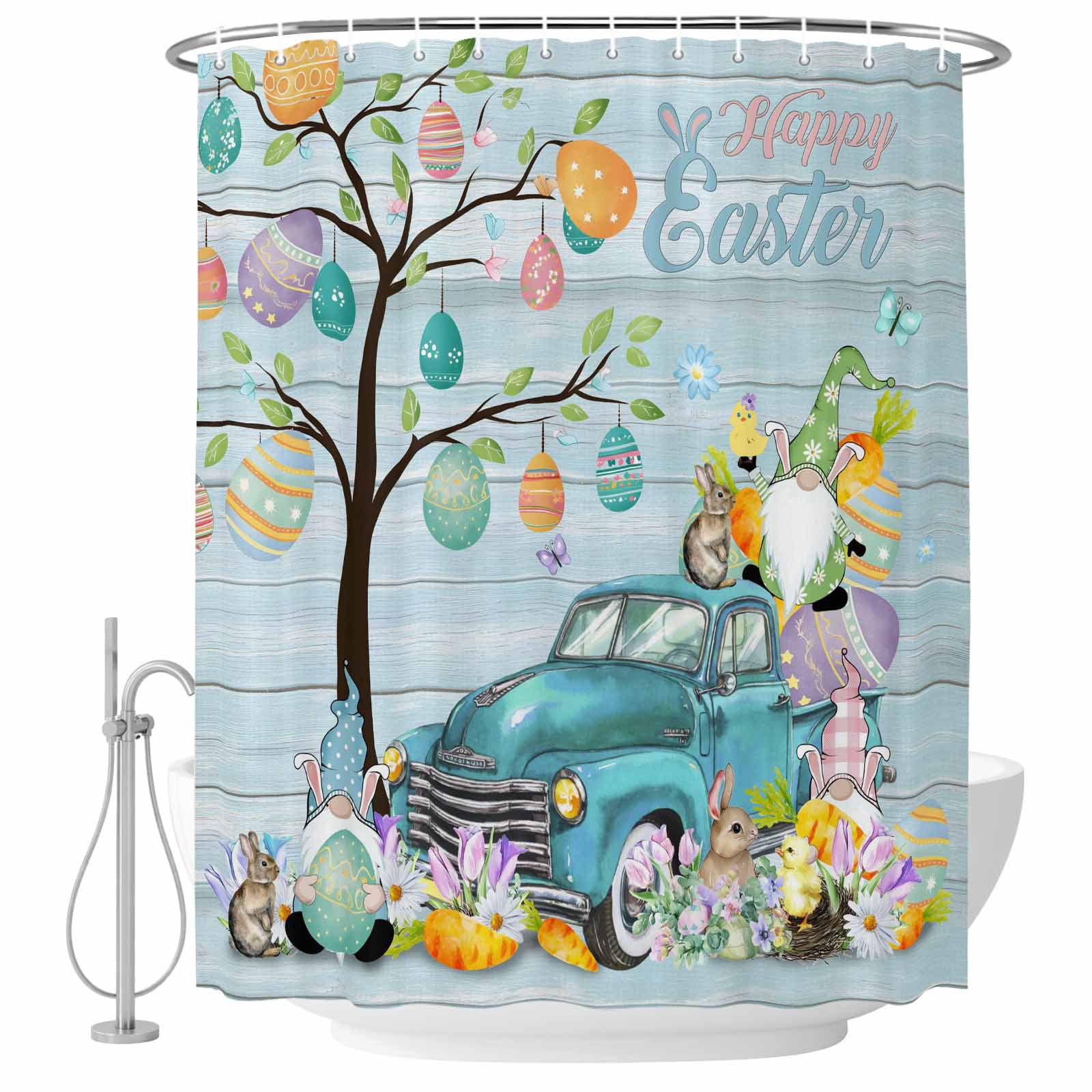 Easter Shower Curtain Set - Long 72" x 84" Washable Bathtub Curtain ...