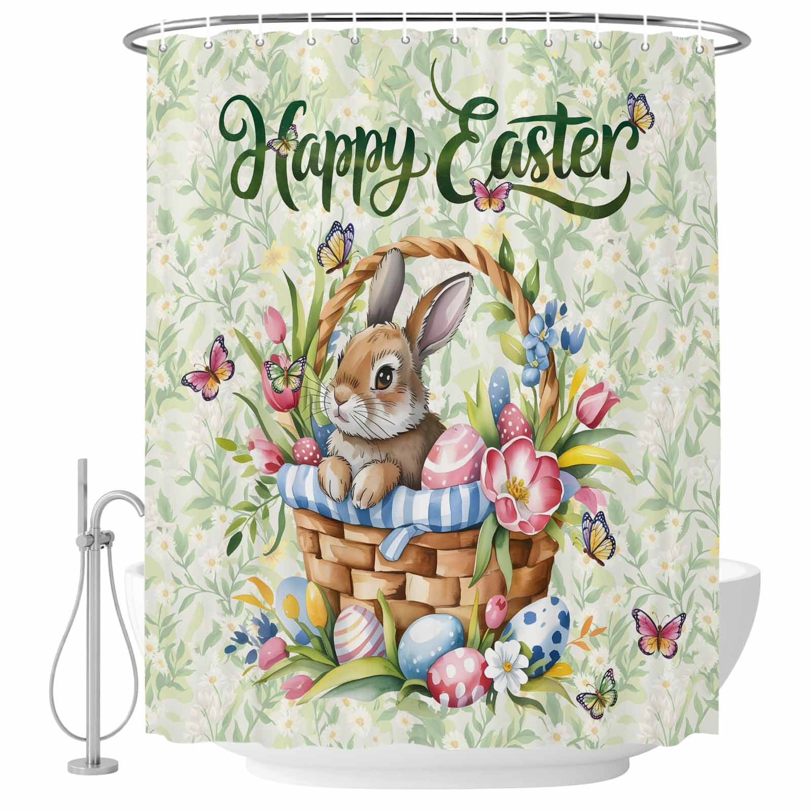 Easter Shower Curtain Set - Standard 72" x 72" Washable Bathtub Curtain ...