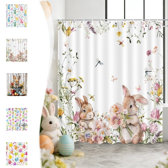 Easter Shower Curtain Set – Waterproof 47x71in Bath Curtain with 12 ...