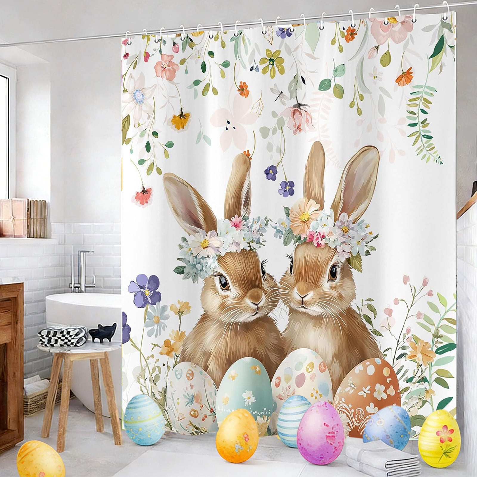 Easter Shower Curtain Set Waterproof Bathroom Curtain with 12 Hooks No ...