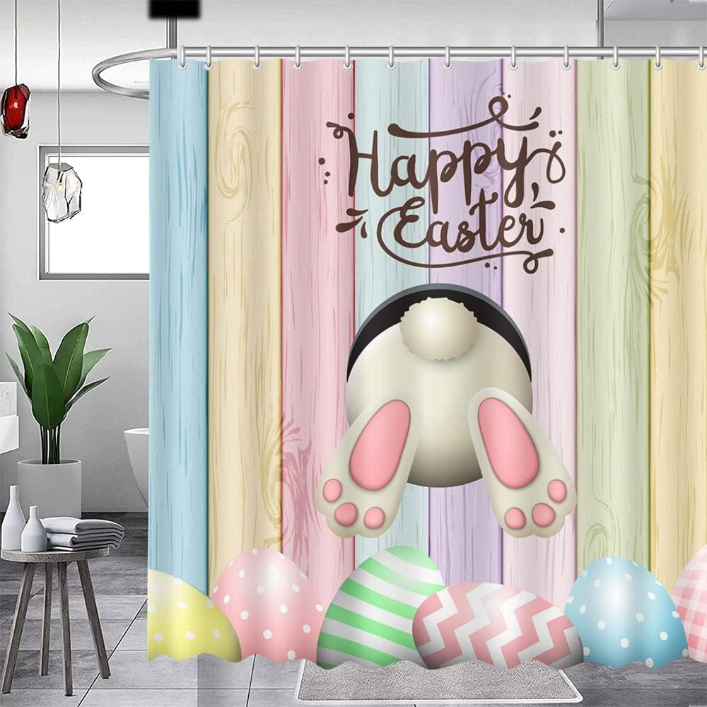 Easter Shower Curtain Sets Spring Bunny Easter Bathroom Curtain Decor ...