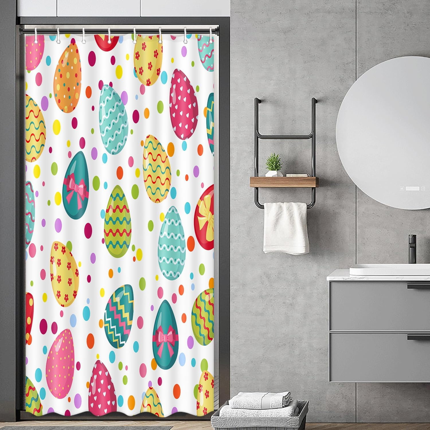 Easter Shower Curtain, Spring Colorful Eggs Shower Curtain Set for ...