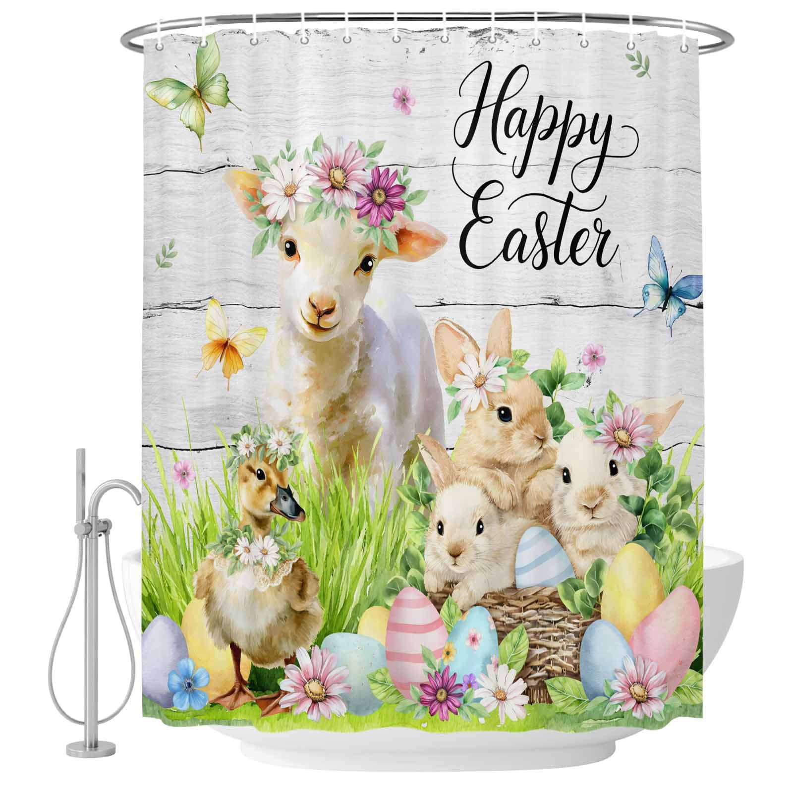 Easter Shower Curtain, Waterproof Shower Curtains for Bathroom, Spring ...