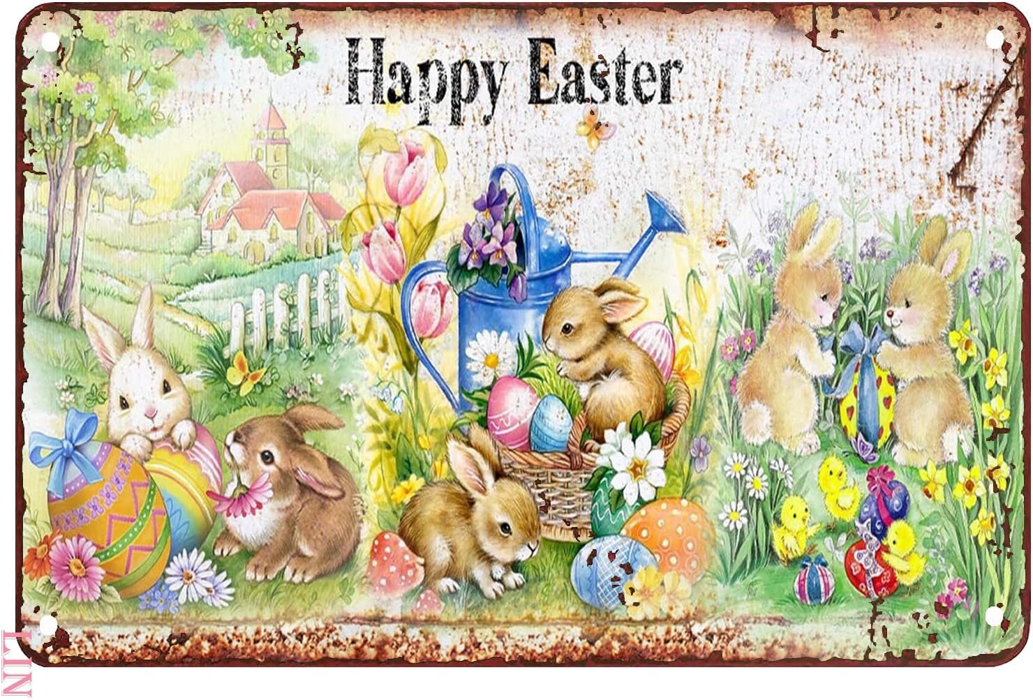 Easter Sign Decorations Happy Easter Vintage Sign, Rustic Easter Bunny ...