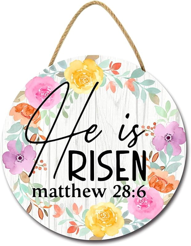 Easter Sign He is Risen Door Sign Round Wooden Hanging Sign Easter ...