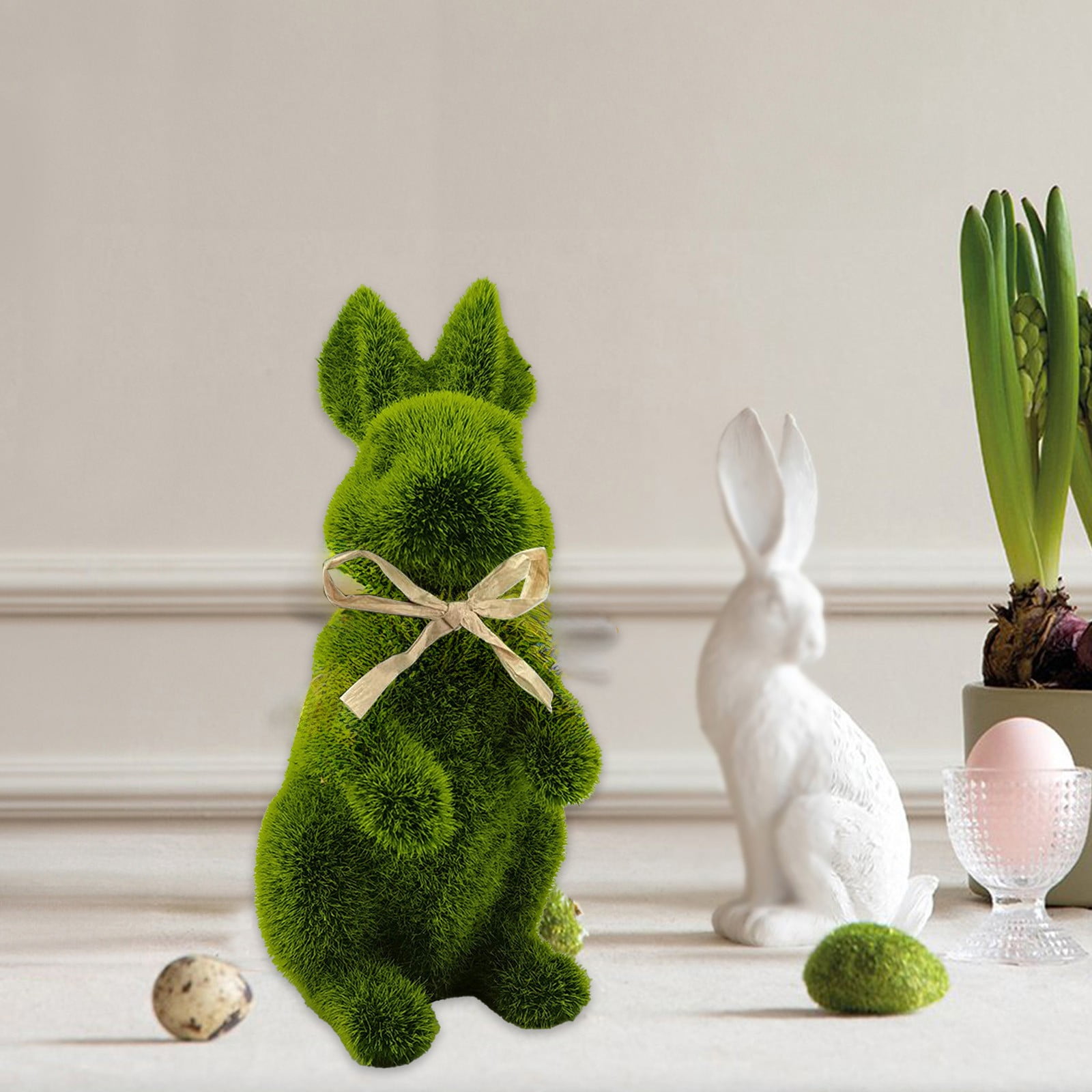 Easter Simulation Flocking Bunny Ornament,Garden Artificial Moss Rabbit ...