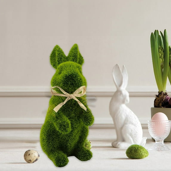 Easter Simulation Flocking Bunny Ornament,Garden Artificial Moss Rabbit ...