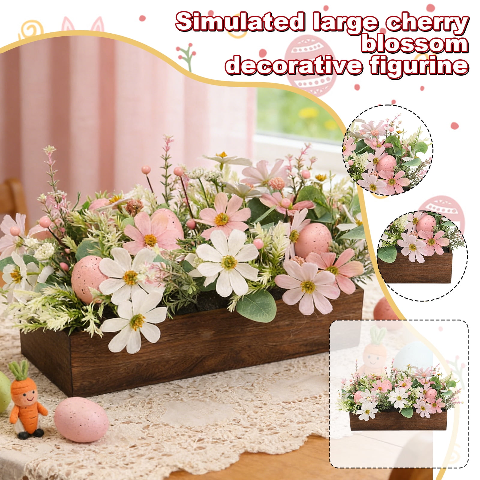 Easter Simulation Large Cherry Blossom Egg Decoration Ornament Dining ...