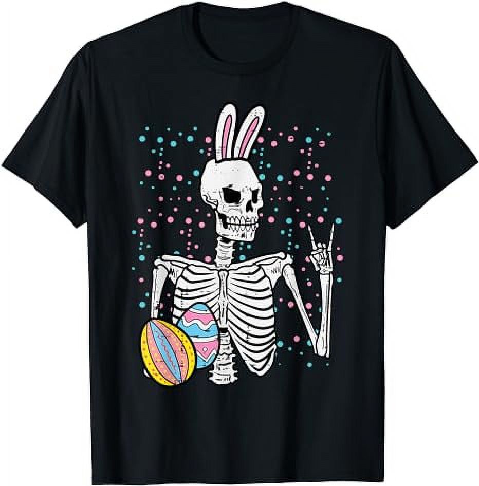 Easter Skeleton Bunny Rock Hand Rocker Boys Kids Men Teens T-Shirt ...