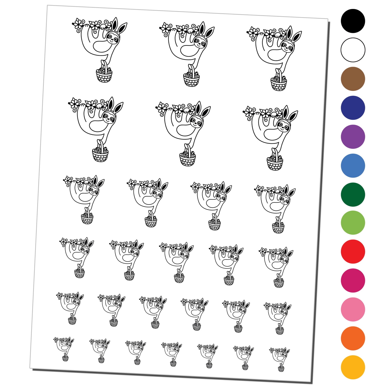 Easter Sloth with Bunny Ears and Basket Water Resistant Temporary ...