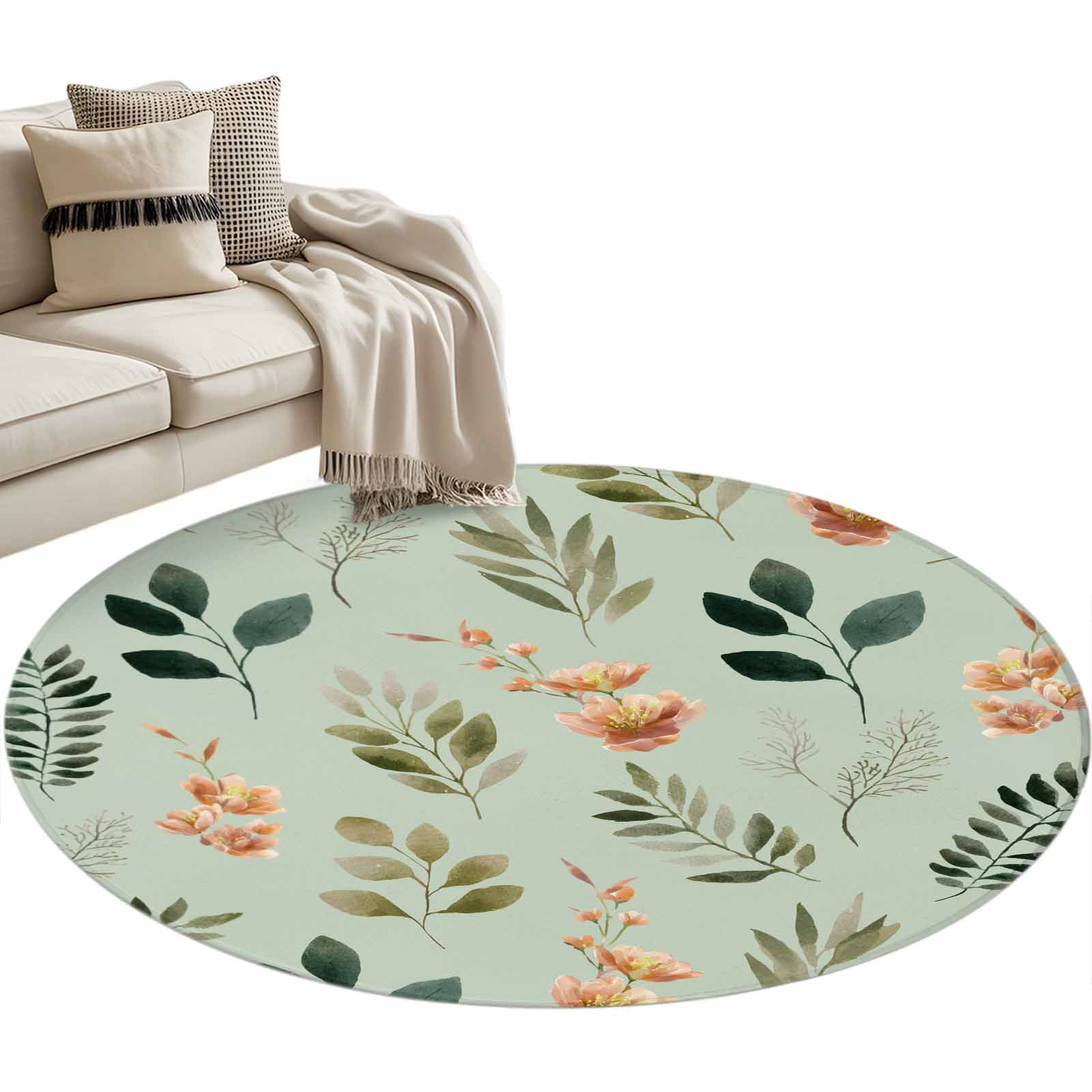 Easter Small Round Rug 3Ft Spring Pink Floral Green Leaf Green ...