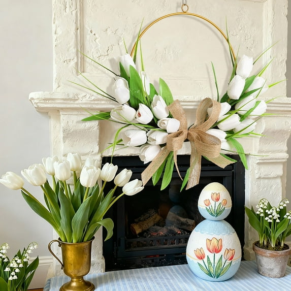 Easter Spring Artificial Tulip Wreath - Iron Door Knocker Design for ...