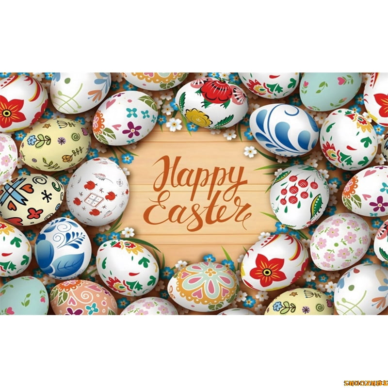 Easter Spring Backdrop for Photography Bunny Colorful Eggs Floral Fce ...