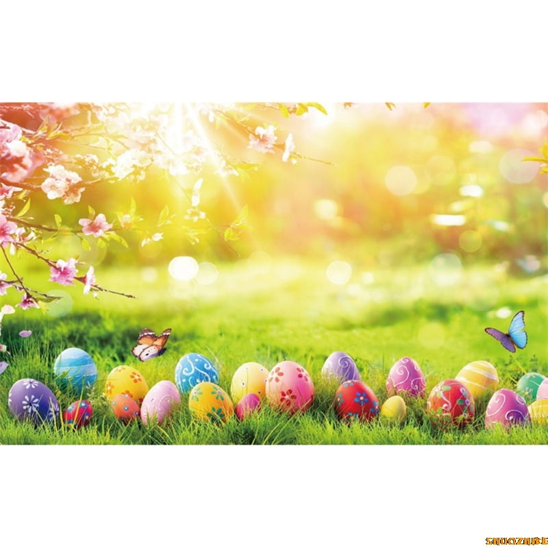 Easter Spring Backdrop for Photography Bunny Colorful Eggs Floral Fce ...