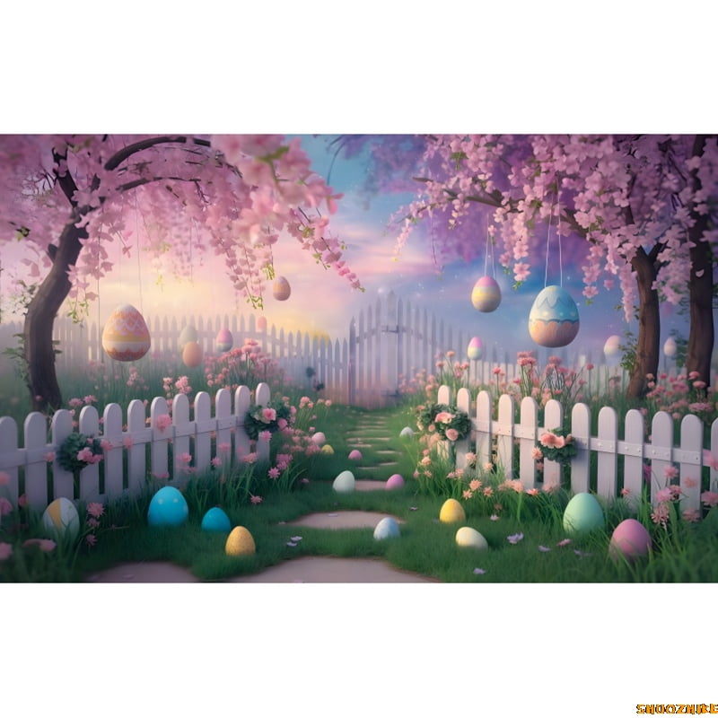 Easter Spring Backdrop for Photography Bunny Colorful Eggs Floral Fce ...