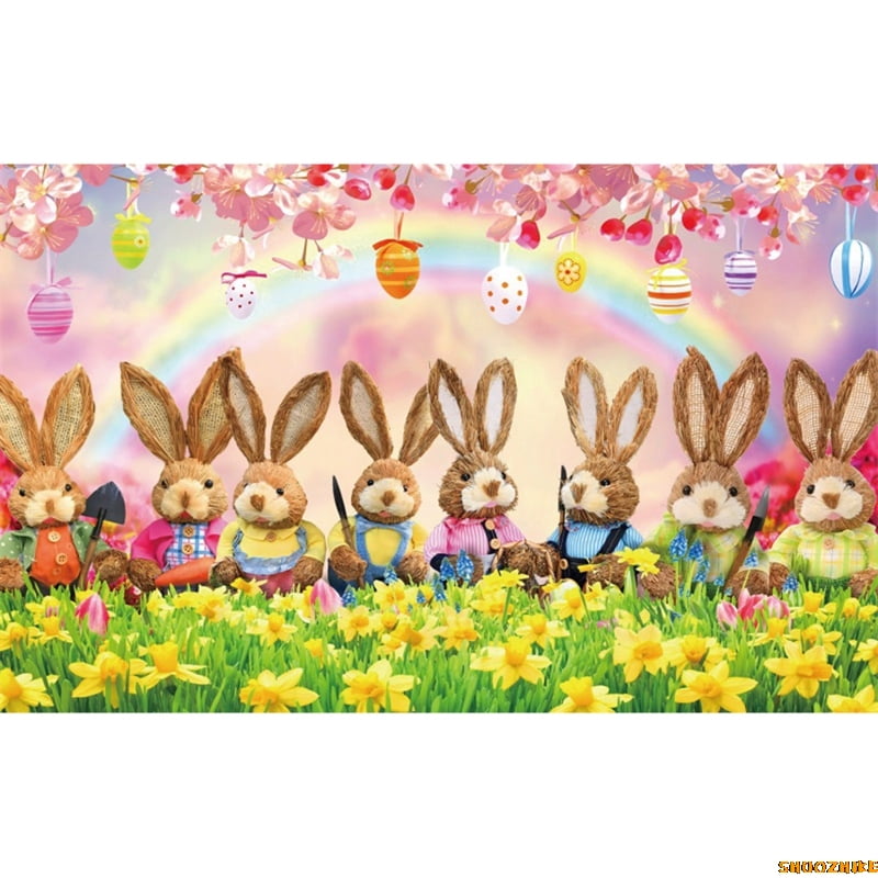Easter Spring Backdrop for Photography Bunny Colorful Eggs Floral Fce ...