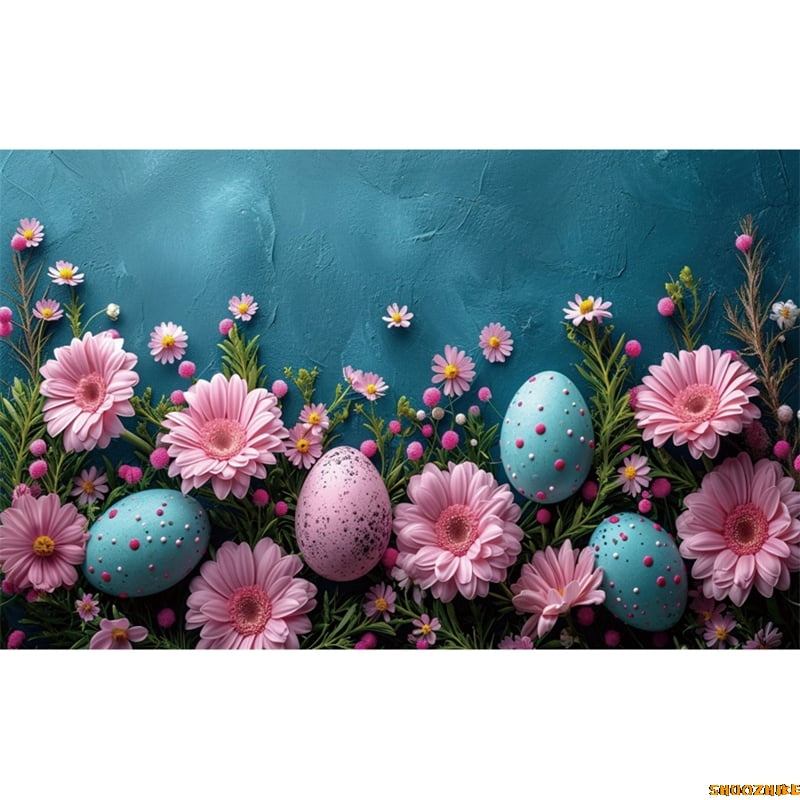 Easter Spring Backdrop for Photography Bunny Colorful Eggs Floral Fce ...