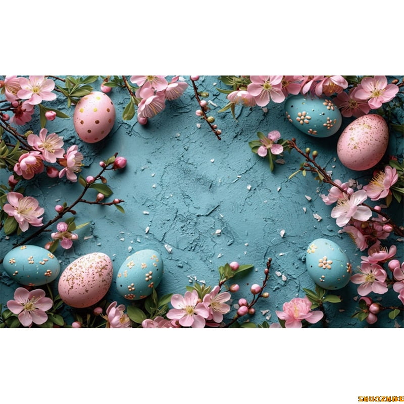 Easter Spring Backdrop for Photography Bunny Colorful Eggs Floral Fce ...