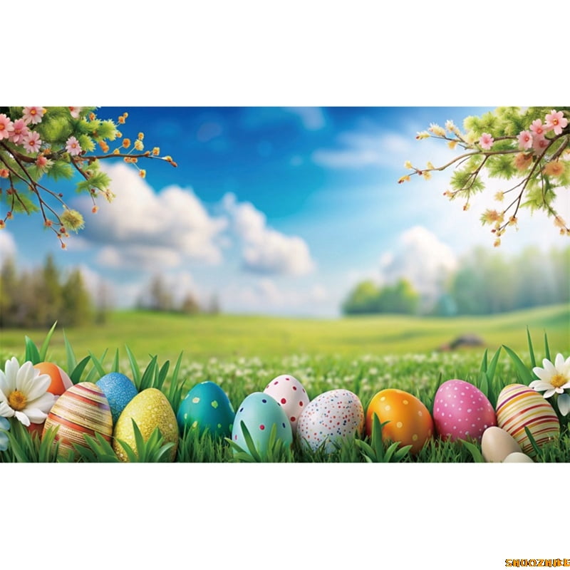 Easter Spring Backdrop for Photography Bunny Colorful Eggs Floral Fce ...