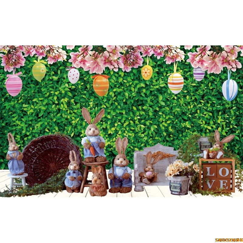 Easter Spring Backdrop for Photography Bunny Colorful Eggs Floral Fce ...