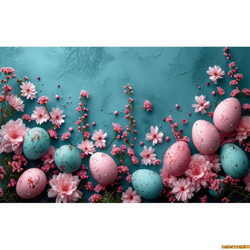 Easter Spring Backdrop for Photography Bunny Colorful Eggs Floral Fce ...