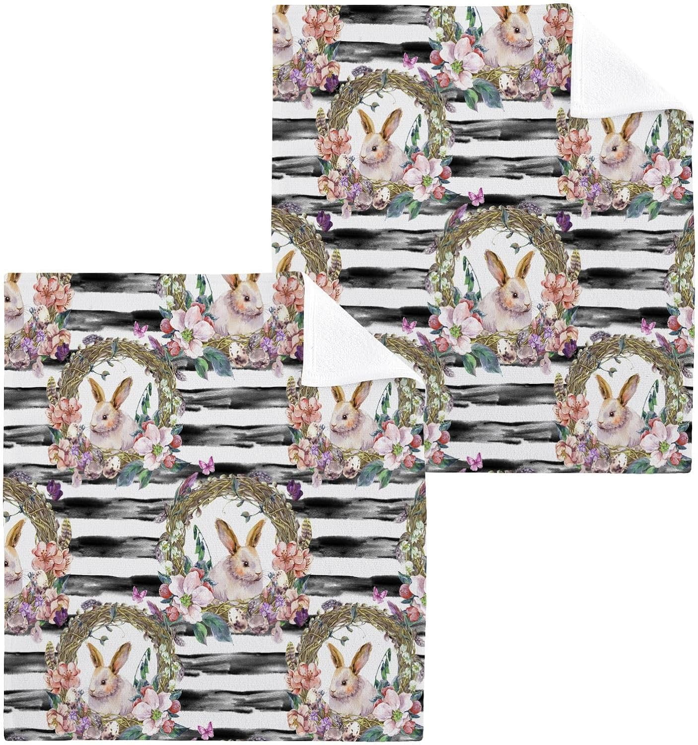 Easter Spring Bunny Washcloth 12x12in Set, 2 Pack Absorbent Cotton ...