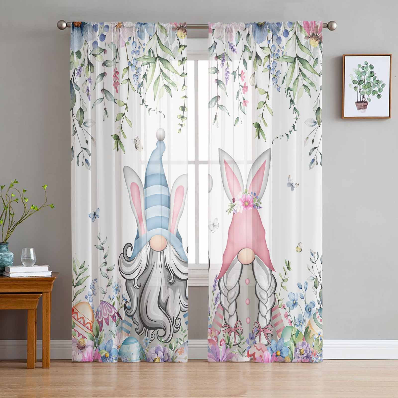 Easter Spring Flowers And Plants Sheer Curtains for Kids Bedroom Living ...