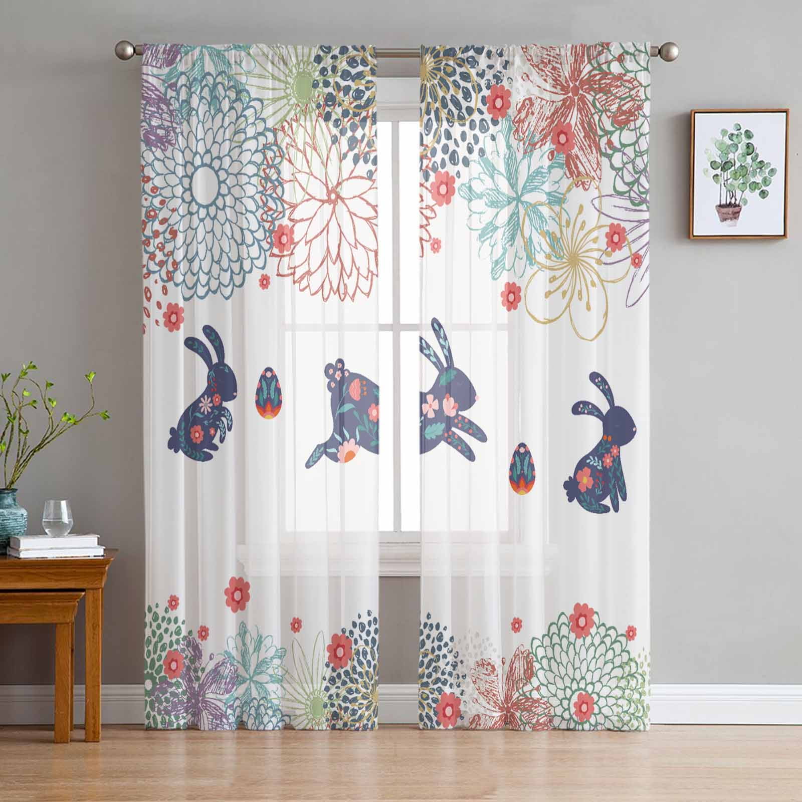 Easter Spring Flowers And Plants Sheer Curtains for Kids Bedroom Living ...