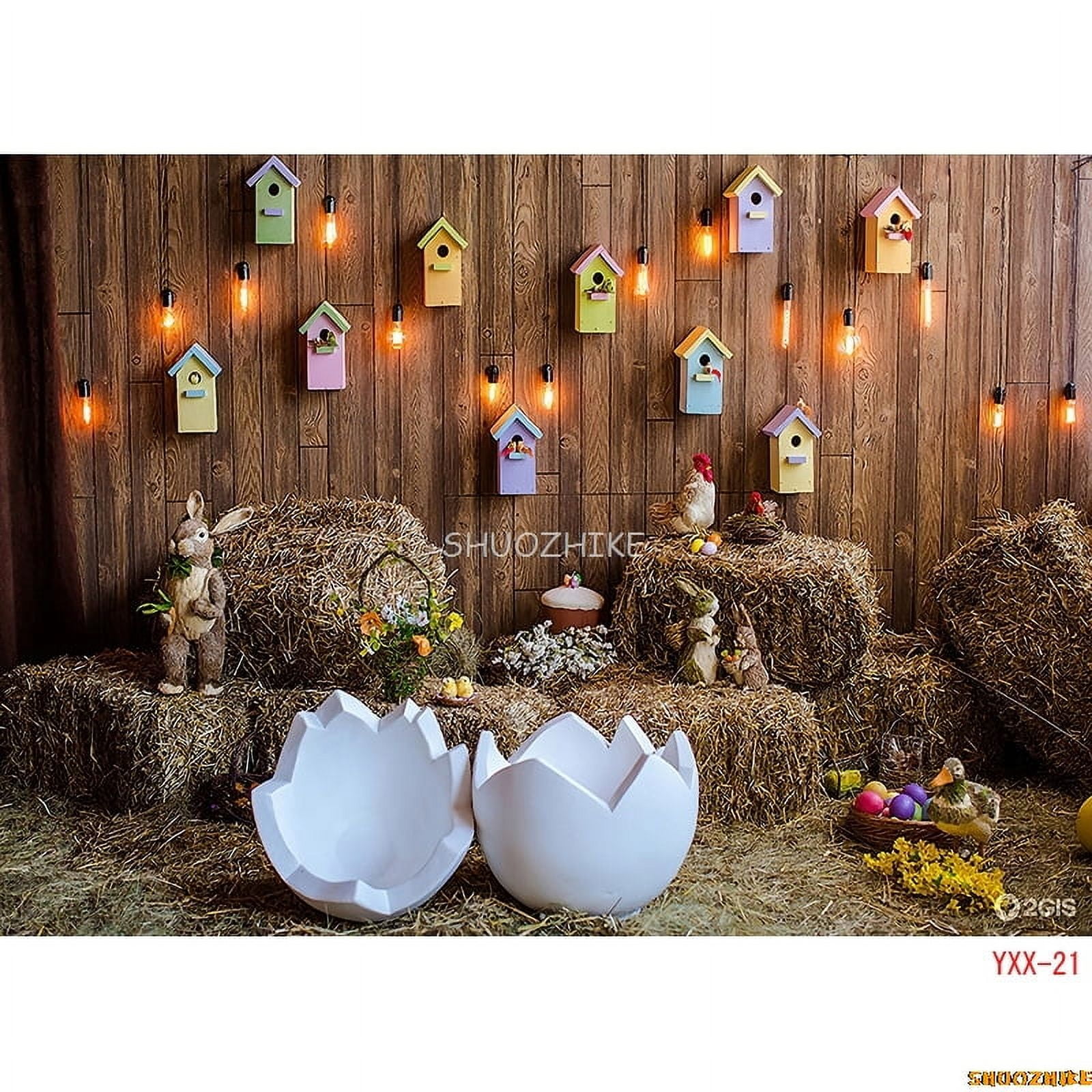 Easter Spring Flowers Rabbit Eggs Bucket Photo Background Rabbits Baby Party Photography ...