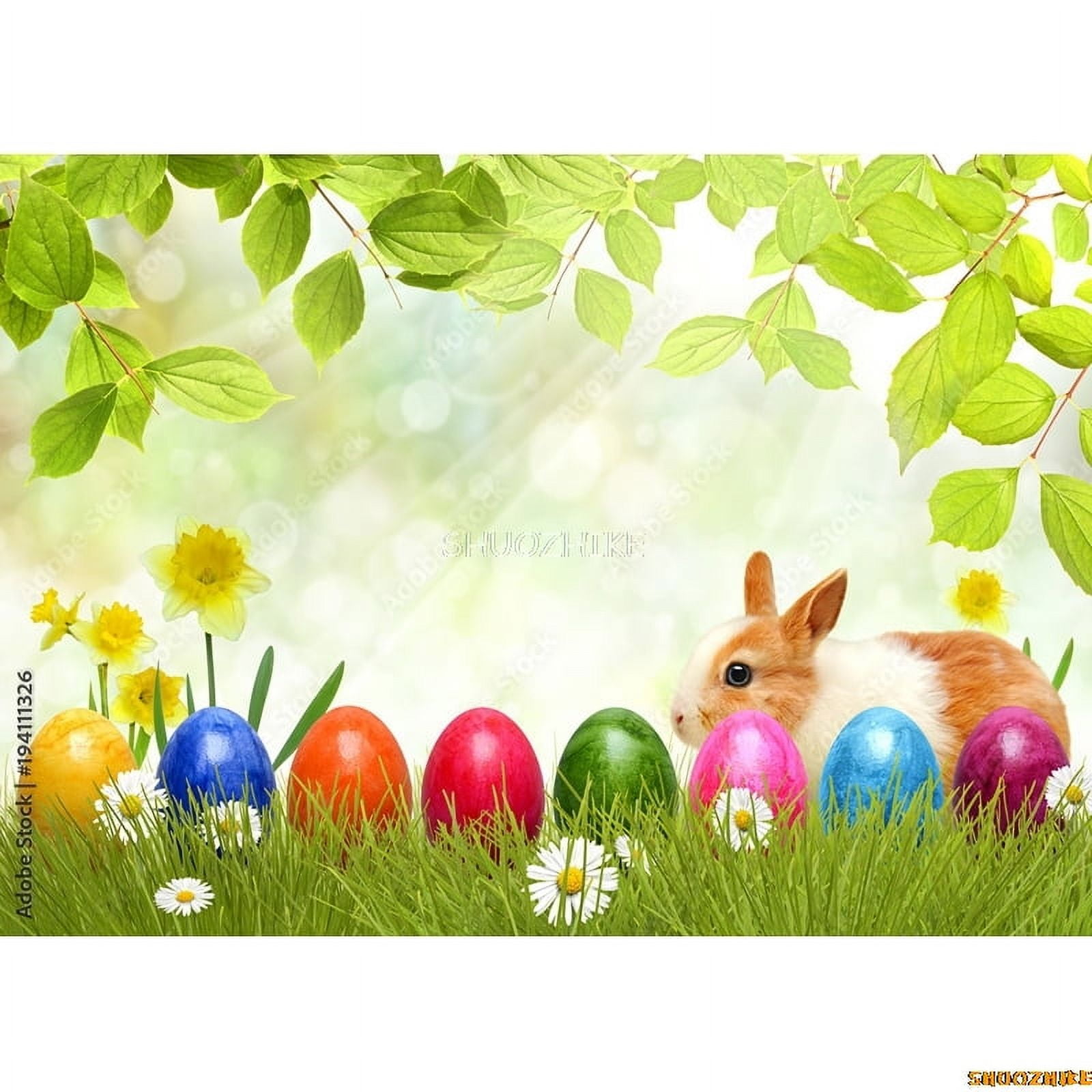 Easter Spring Flowers Rabbit Eggs Bucket Photo Background Rabbits Baby ...