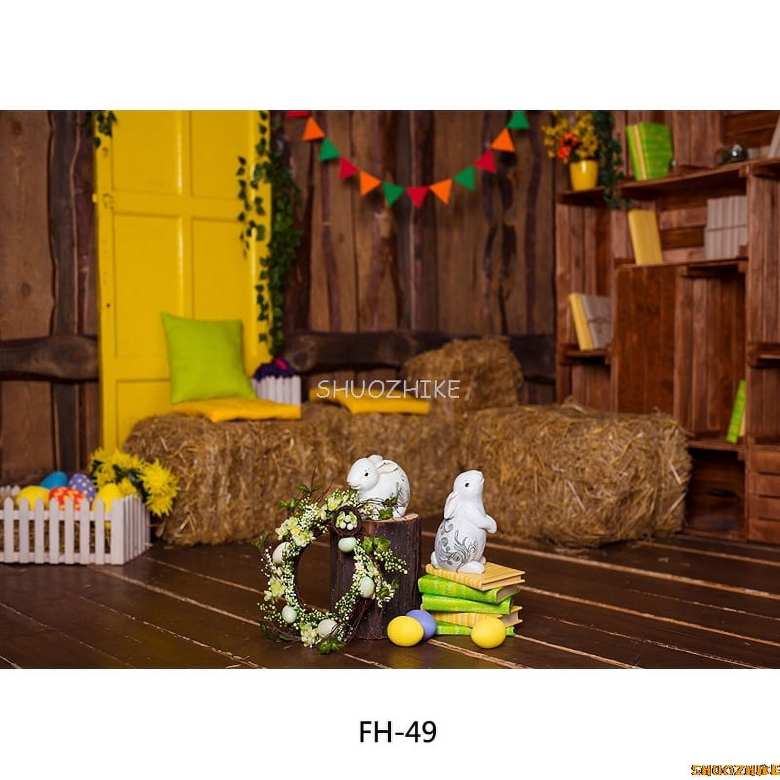 Easter Spring Flowers Rabbit Eggs Bucket Photo Background Rabbits Baby Party Photography ...