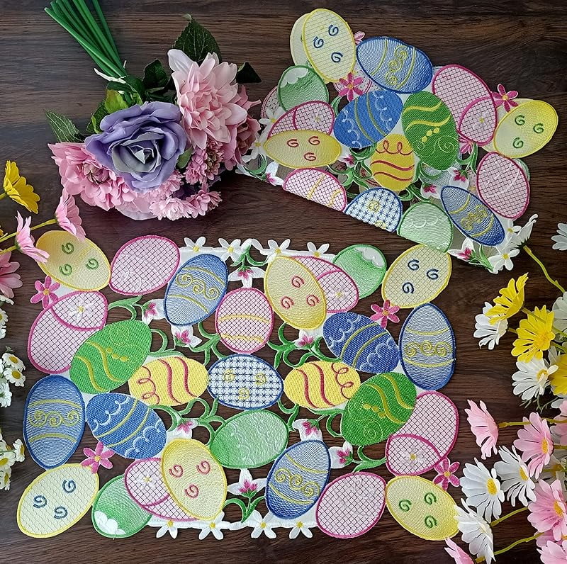 Easter Spring Placemats 14" Set of 4 Cutwork Embroidered Floral and ...