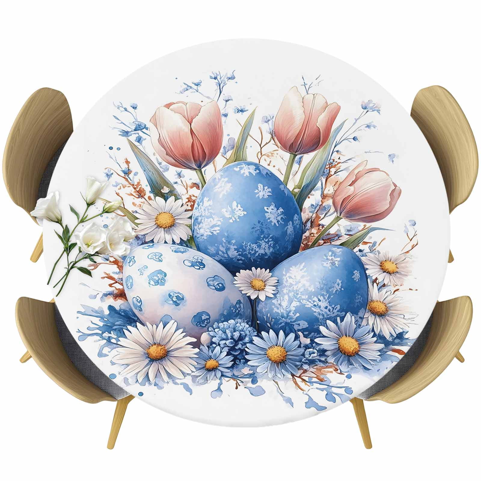 Easter Spring Round Tablecloth 36-44 Inch Round Fitted Table Cloth with ...