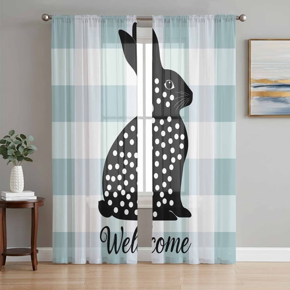Easter Spring Sheer Curtains 84 Inch Length 2 Panels Set, Black White ...