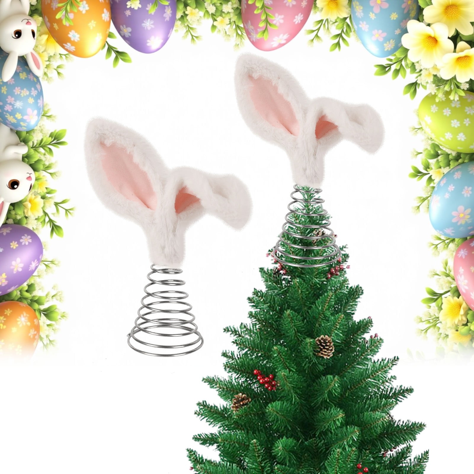 Easter Spring Tree Topper Decoration with Rabbit Ears and Spiral Metal ...