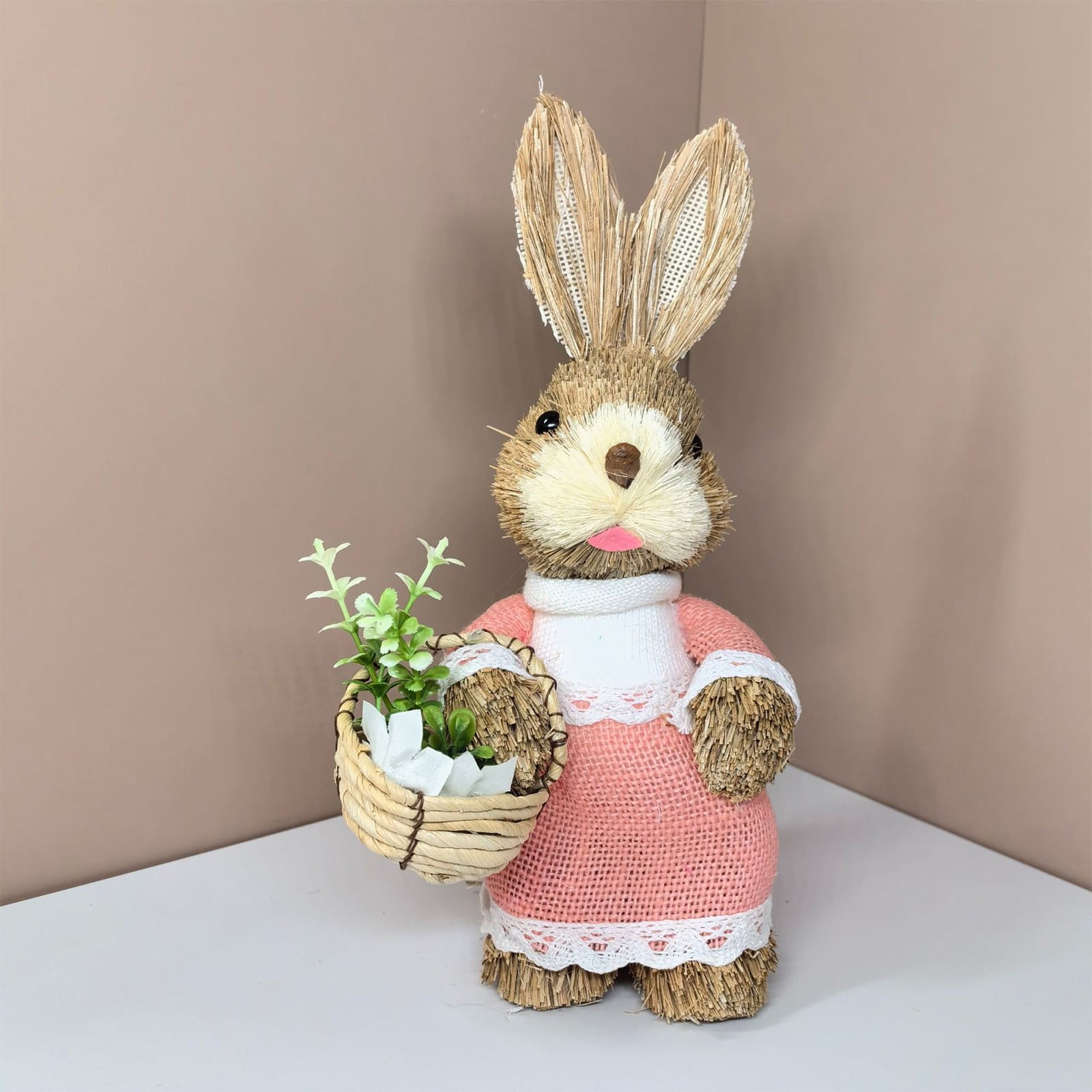 Easter Standing Bunny Couple, 10" Handmade Straw Bunny Figurine, Easter ...