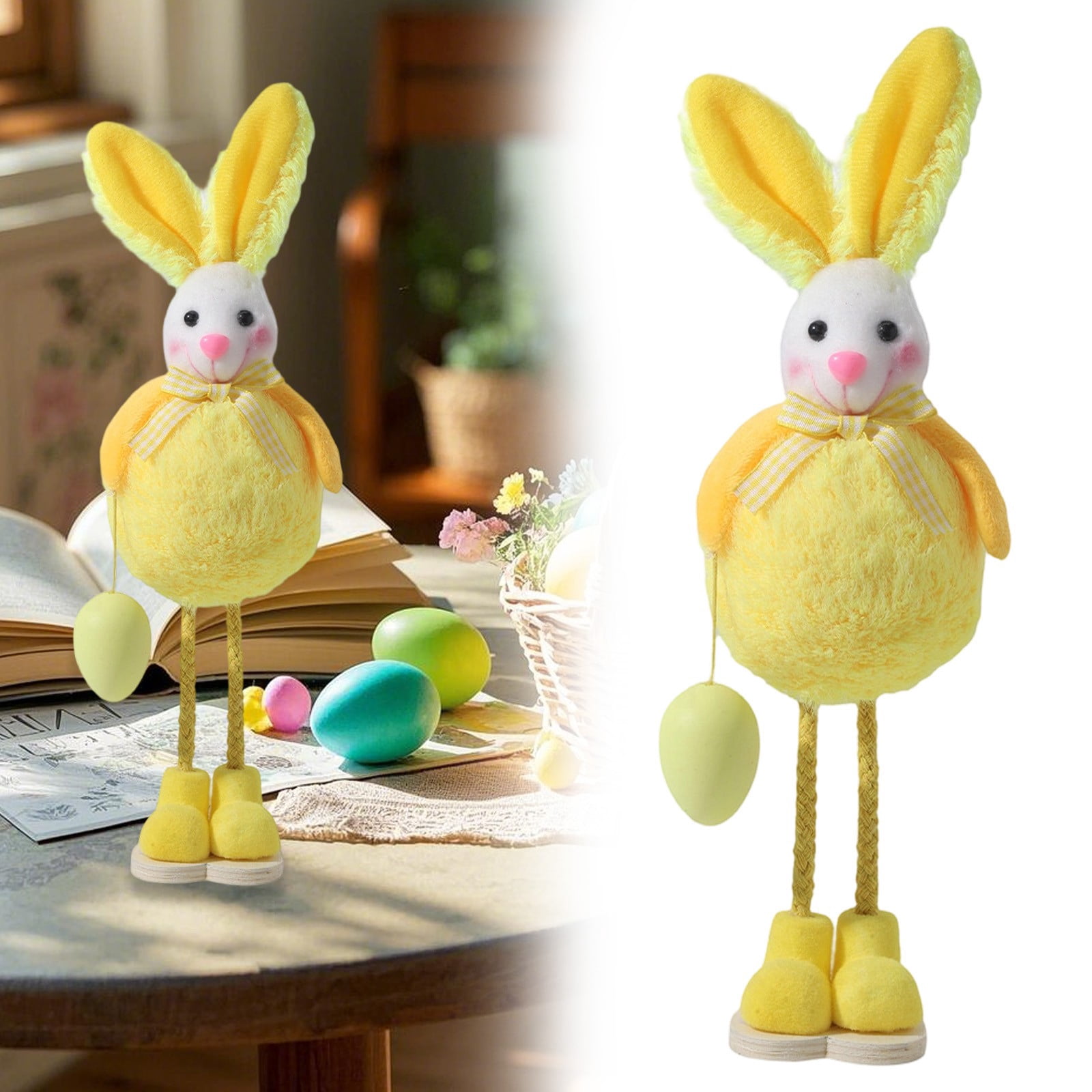 Easter Standing Long-Leg Bunny Figurine Plush Egg-Holding Easter Decor ...