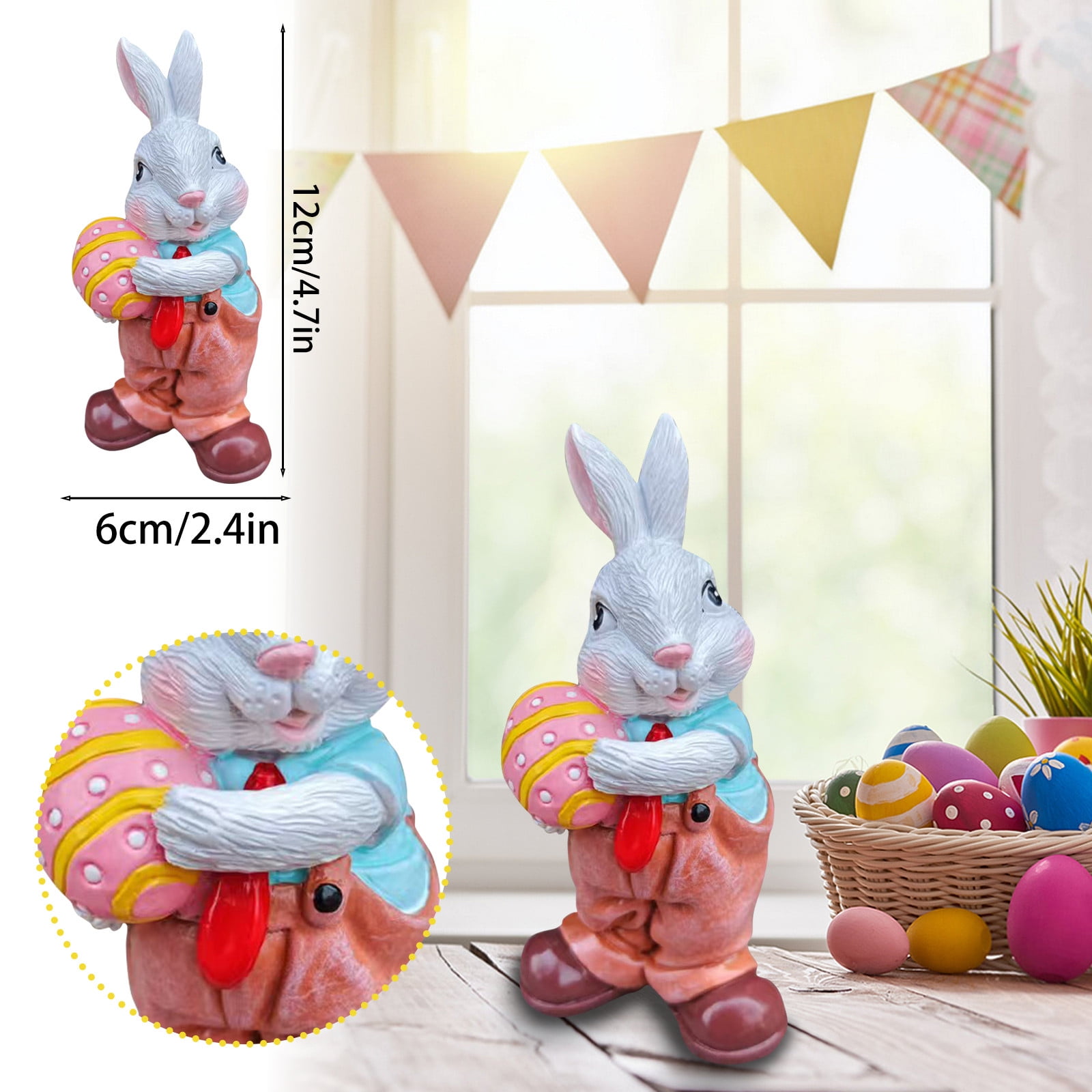 Easter Standing Rabbit Figurines White Bunny Holding Egg Statue for ...
