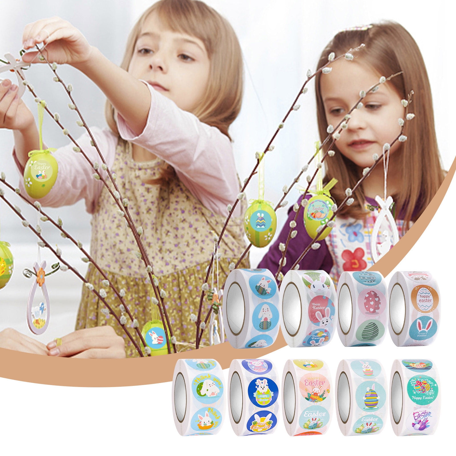 Easter Stickers Roll 500 Pcs Egg Bunny Stickers for Kids Envelop Seals ...